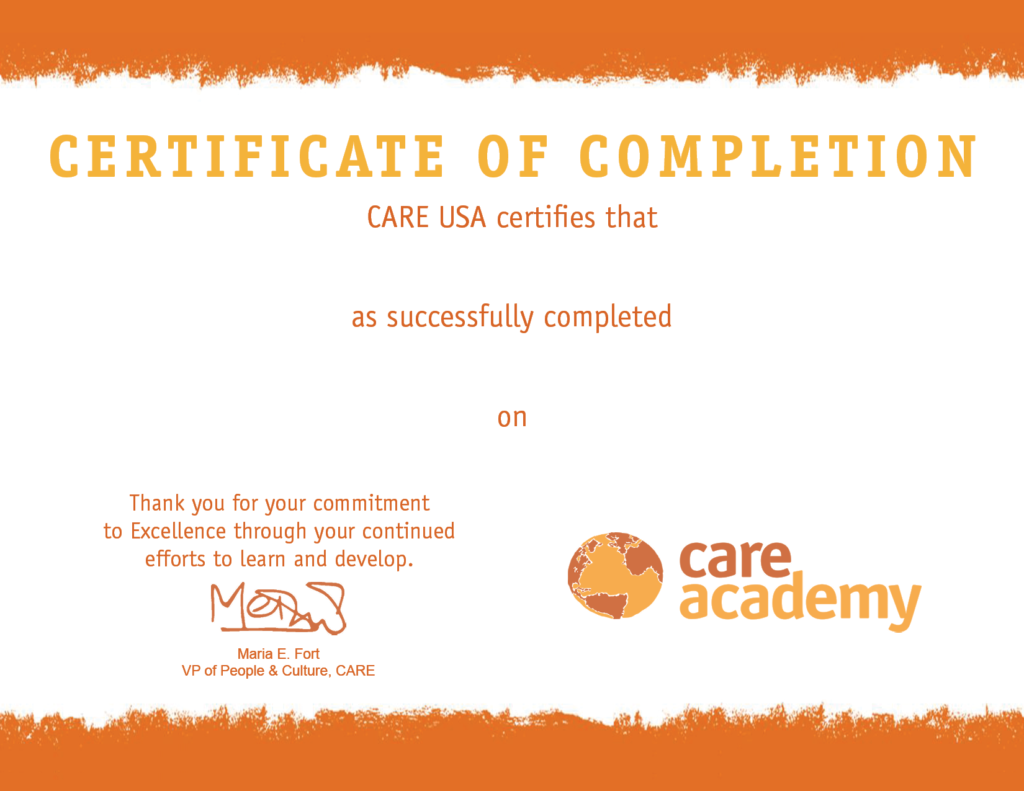 Certificate of Completion – CARE Academy