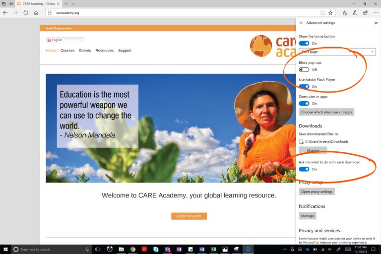Browser Settings for CARE Academy Courses (eLearning) – CARE Academy